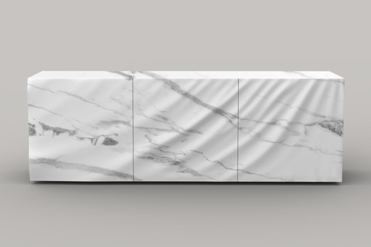 enfilade in carved marble and wenge - volume draped with fabric ...