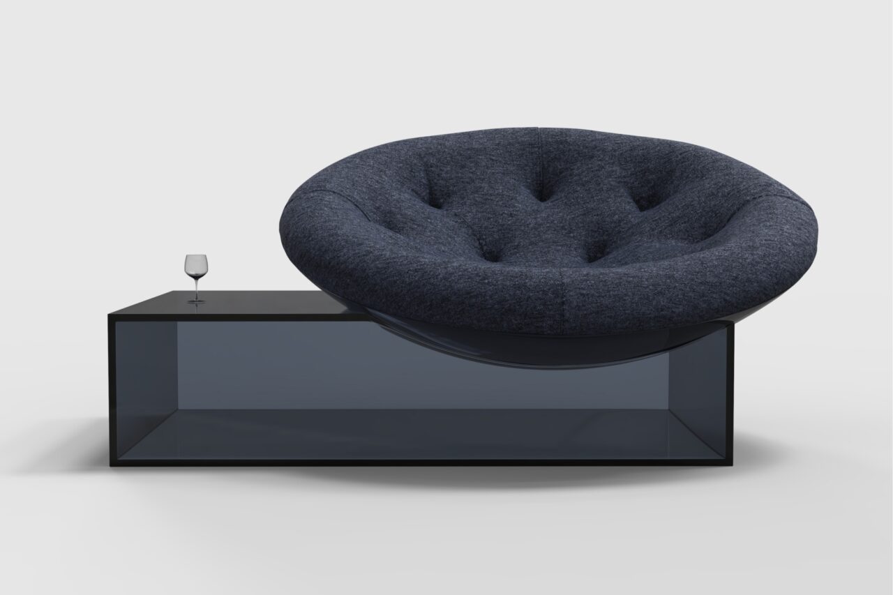 armchair with glass structure and metal dome seat - Vidame Studio