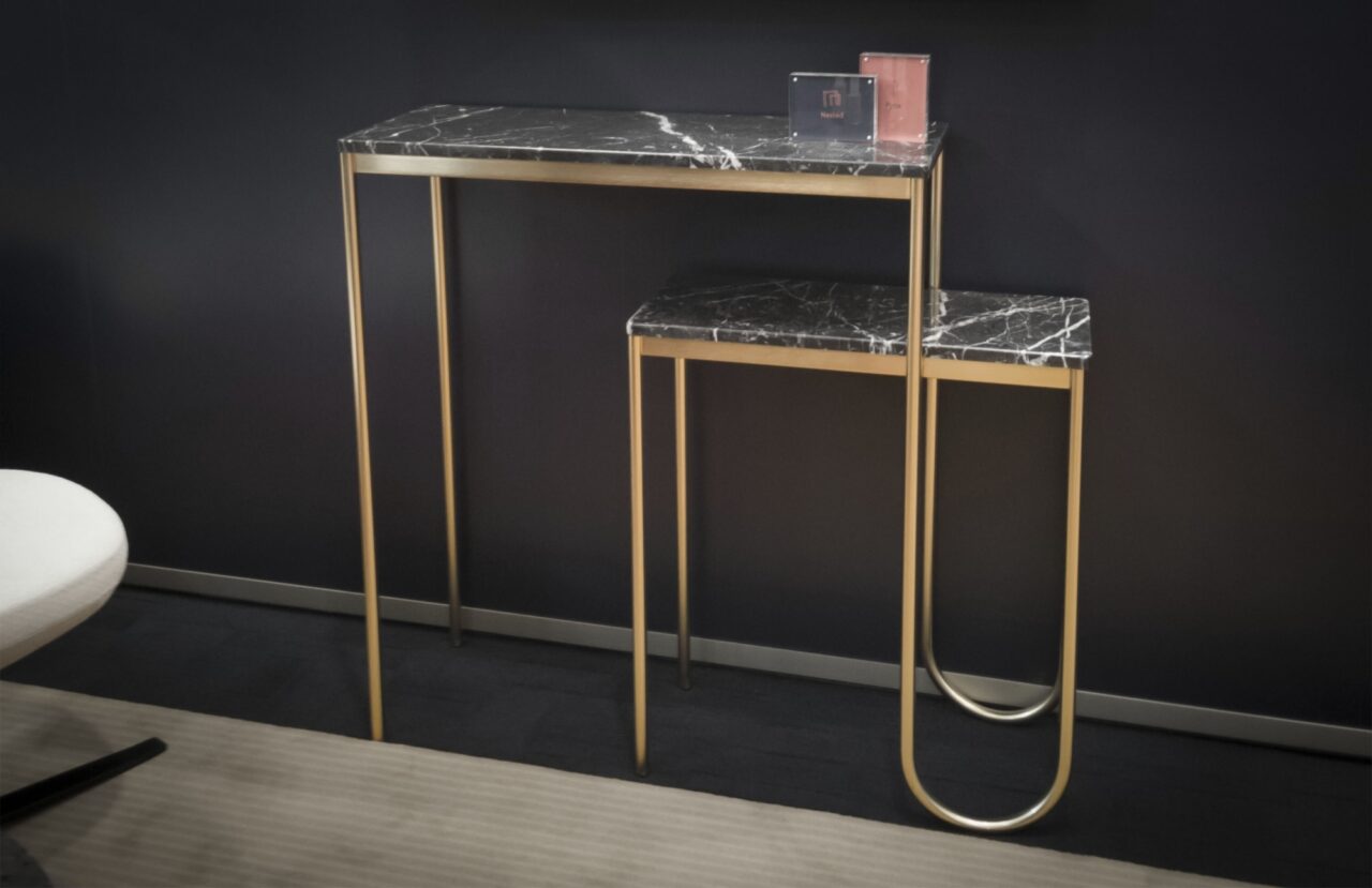 console design à double plateau nested - marbre et metal - Vidame Studio